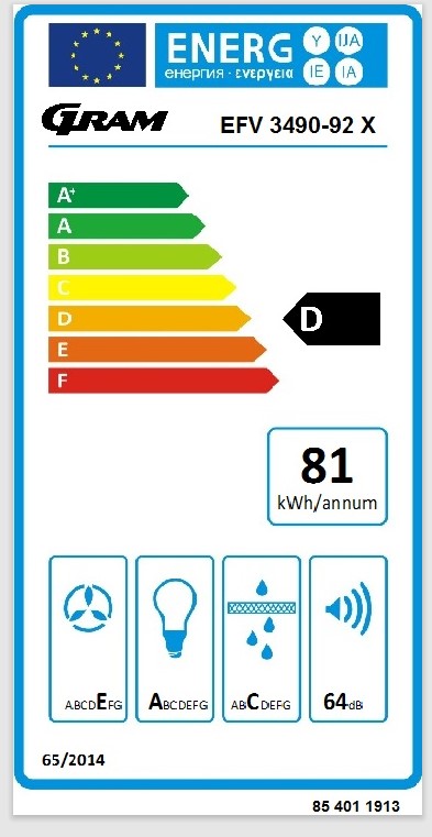 Gram EFV 3490-92 X vægmonteret emhætte i rustfrit stål & med LED-lys