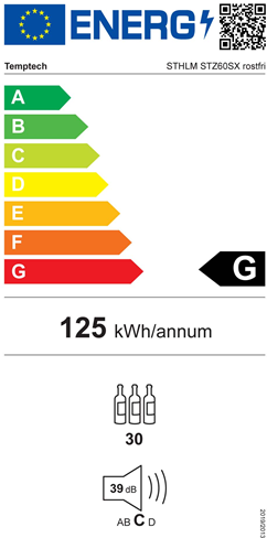 Temptech STHLM STZ60SX vinkøleskab i rustfrit stål - 30 flasker kapacitet
